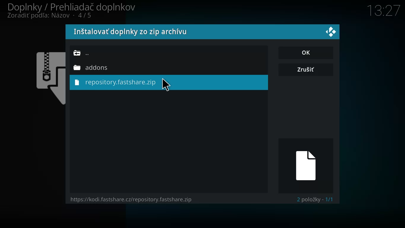 Ako prehrávať FASTSHARE súbory v aplikácií KODI. - KODI ℹ️ⓝⓕⓞ
